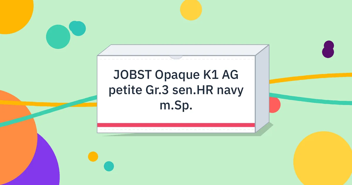 Symbolbild: Packung mit der Aufschrift JOBST Opaque K1 AG petite Gr.3 sen.HR navy m.Sp. (PZN 13085587) – Verfügbarkeit und Bezug in Apotheken in Frankfurt am Main