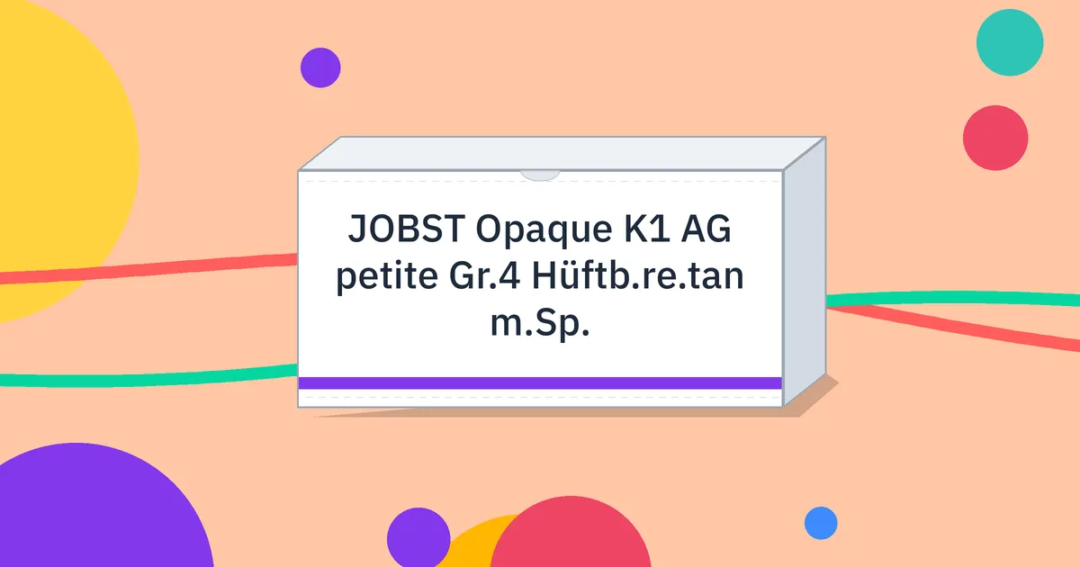 Symbolbild: Packung mit der Aufschrift JOBST Opaque K1 AG petite Gr.4 Hüftb.re.tan m.Sp. (PZN 16273705) – Verfügbarkeit und Bezug in Apotheken in Frankfurt am Main