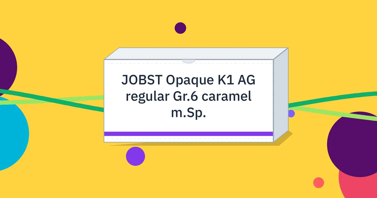 Symbolbild: Packung mit der Aufschrift JOBST Opaque K1 AG regular Gr.6 caramel m.Sp. (PZN 13090447) – Verfügbarkeit und Bezug in Apotheken in Frankfurt am Main