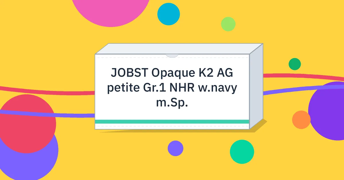 Symbolbild: Packung mit der Aufschrift JOBST Opaque K2 AG petite Gr.1 NHR w.navy m.Sp. (PZN 13112568) – Verfügbarkeit und Bezug in Apotheken in Frankfurt am Main