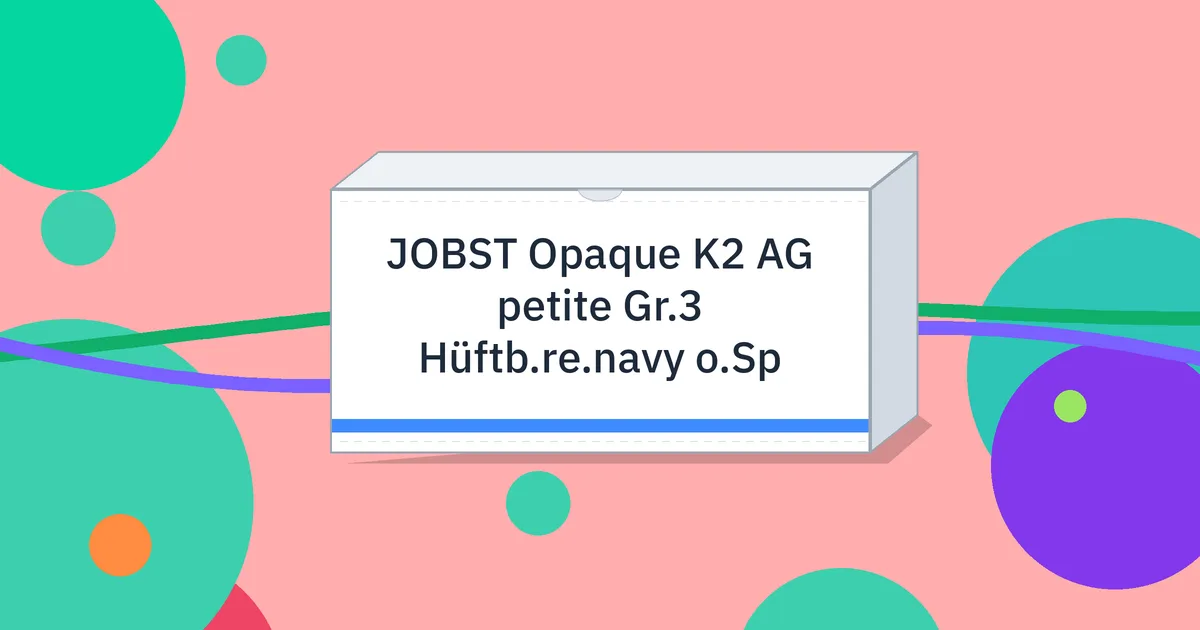 Symbolbild: Packung mit der Aufschrift JOBST Opaque K2 AG petite Gr.3 Hüftb.re.navy o.Sp (PZN 13115420) – Verfügbarkeit und Bezug in Apotheken in Frankfurt am Main