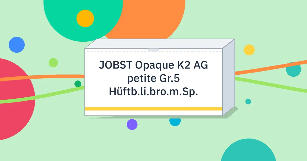 Symbolbild: Packung mit der Aufschrift JOBST Opaque K2 AG petite Gr.5 Hüftb.li.bro.m.Sp. (PZN 13113496) – Verfügbarkeit und Bezug in Apotheken in Frankfurt am Main