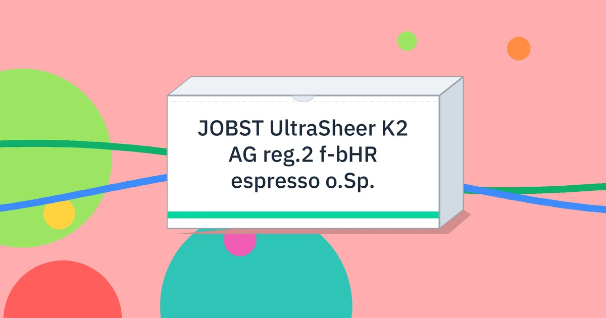 Symbolbild: Packung mit der Aufschrift JOBST UltraSheer K2 AG reg.2 f-bHR espresso o.Sp. (PZN 16311771) – Verfügbarkeit und Bezug in Apotheken in Frankfurt am Main