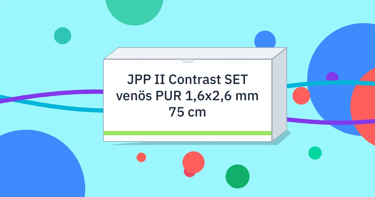 Symbolbild: Packung mit der Aufschrift JPP II Contrast SET venös PUR 1,6x2,6 mm 75 cm (PZN 07591429) – Verfügbarkeit und Bezug in Apotheken in Frankfurt am Main