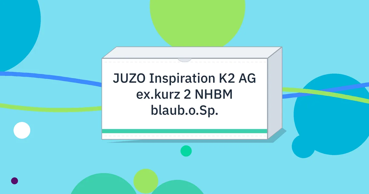 Symbolbild: Packung mit der Aufschrift JUZO Inspiration K2 AG ex.kurz 2 NHBM blaub.o.Sp. (PZN 14962079) – Verfügbarkeit und Bezug in Apotheken in Frankfurt am Main