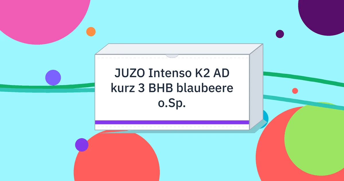 Symbolbild: Packung mit der Aufschrift JUZO Intenso K2 AD kurz 3 BHB blaubeere o.Sp. (PZN 18625077) – Verfügbarkeit und Bezug in Apotheken in Frankfurt am Main