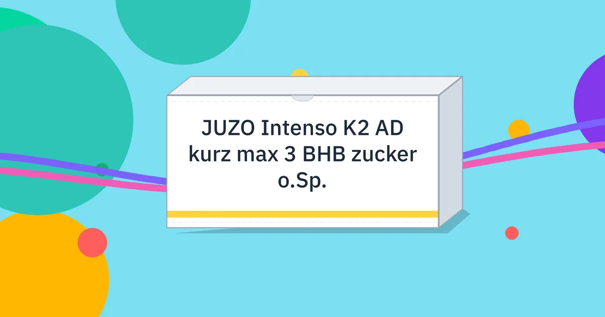 Symbolbild: Packung mit der Aufschrift JUZO Intenso K2 AD kurz max 3 BHB zucker o.Sp. (PZN 18625976) – Verfügbarkeit und Bezug in Apotheken in Frankfurt am Main