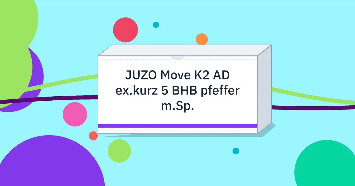 Symbolbild: Packung mit der Aufschrift JUZO Move K2 AD ex.kurz 5 BHB pfeffer m.Sp. (PZN 16340608) – Verfügbarkeit und Bezug in Apotheken in Frankfurt am Main