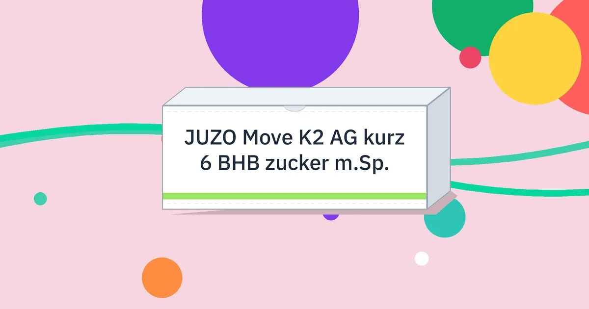 Symbolbild: Packung mit der Aufschrift JUZO Move K2 AG kurz 6 BHB zucker m.Sp. (PZN 18528109) – Verfügbarkeit und Bezug in Apotheken in Frankfurt am Main