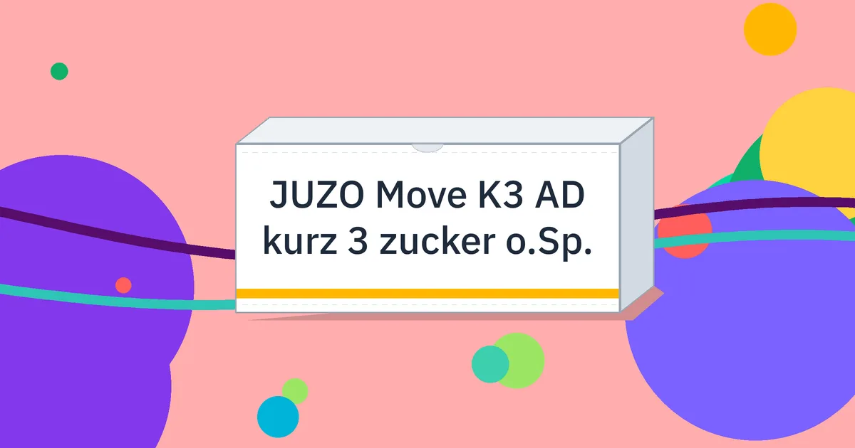 Symbolbild: Packung mit der Aufschrift JUZO Move K3 AD kurz 3 zucker o.Sp. (PZN 18568505) – Verfügbarkeit und Bezug in Apotheken in Frankfurt am Main
