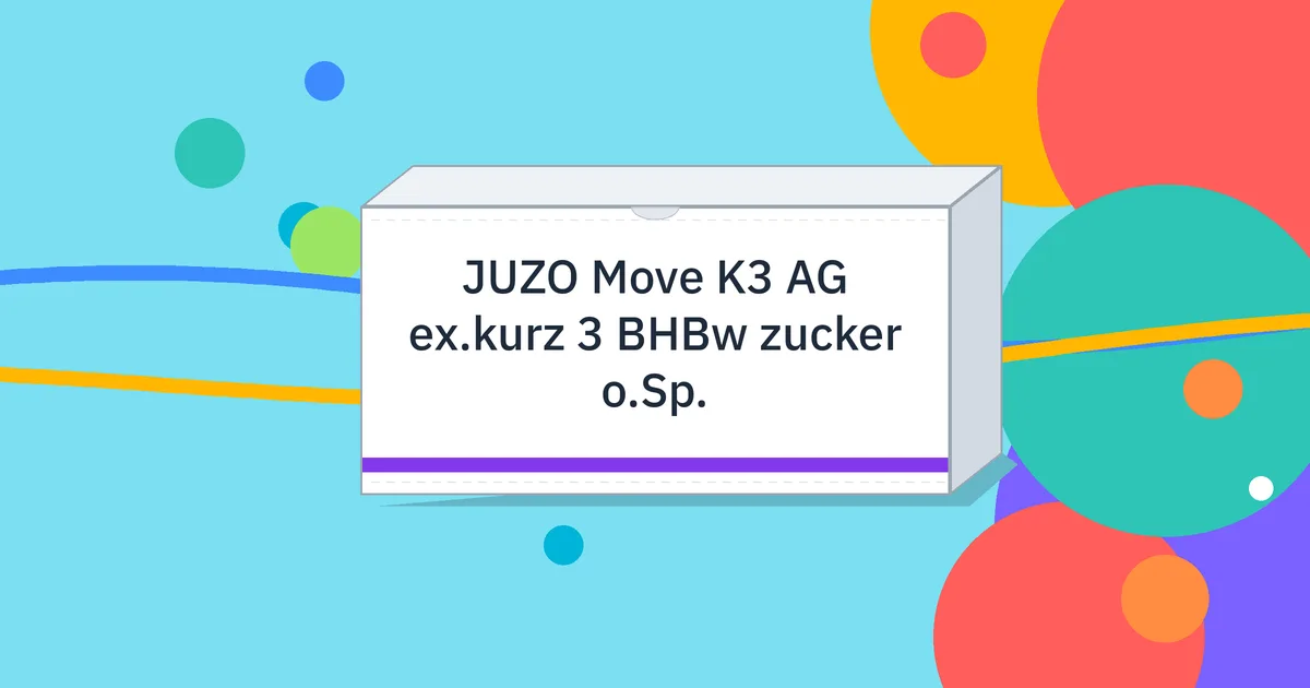 Symbolbild: Packung mit der Aufschrift JUZO Move K3 AG ex.kurz 3 BHBw zucker o.Sp. (PZN 18585685) – Verfügbarkeit und Bezug in Apotheken in Frankfurt am Main