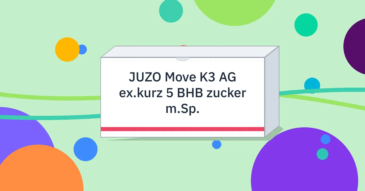 Symbolbild: Packung mit der Aufschrift JUZO Move K3 AG ex.kurz 5 BHB zucker m.Sp. (PZN 18583491) – Verfügbarkeit und Bezug in Apotheken in Frankfurt am Main
