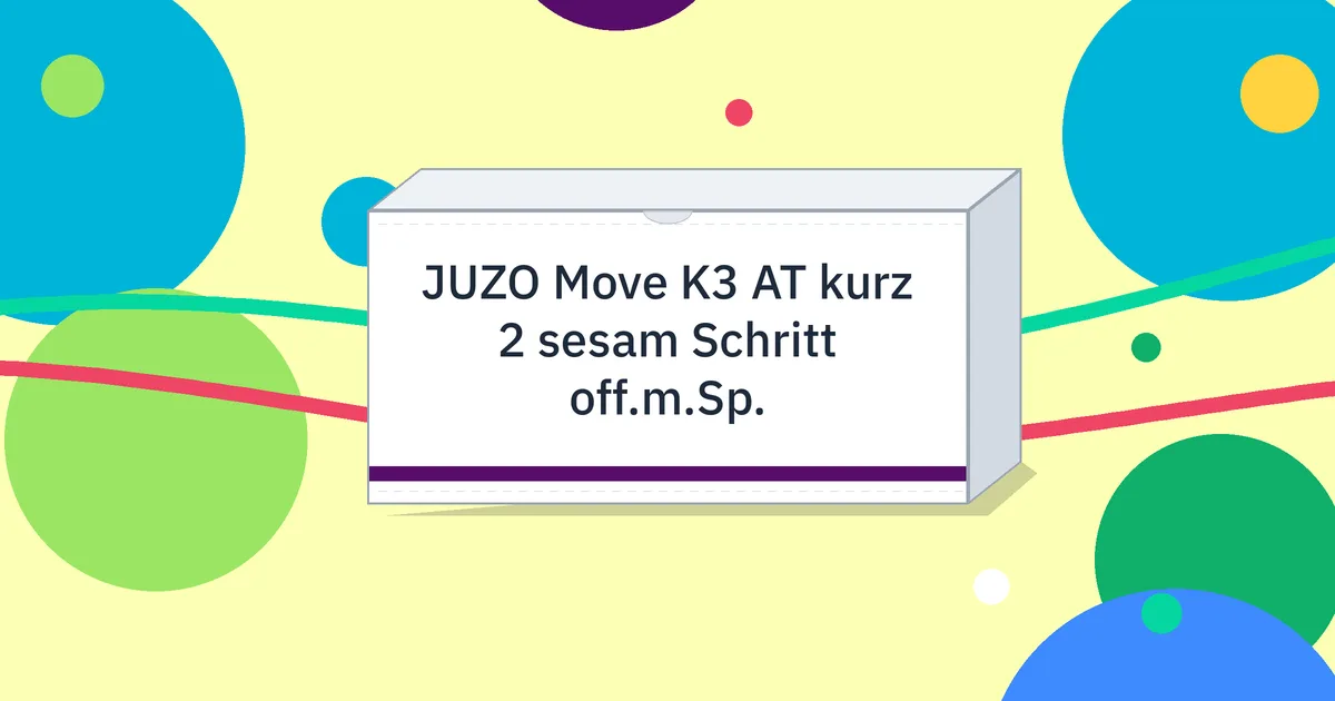Symbolbild: Packung mit der Aufschrift JUZO Move K3 AT kurz 2 sesam Schritt off.m.Sp. (PZN 20683633) – Verfügbarkeit und Bezug in Apotheken in Frankfurt am Main