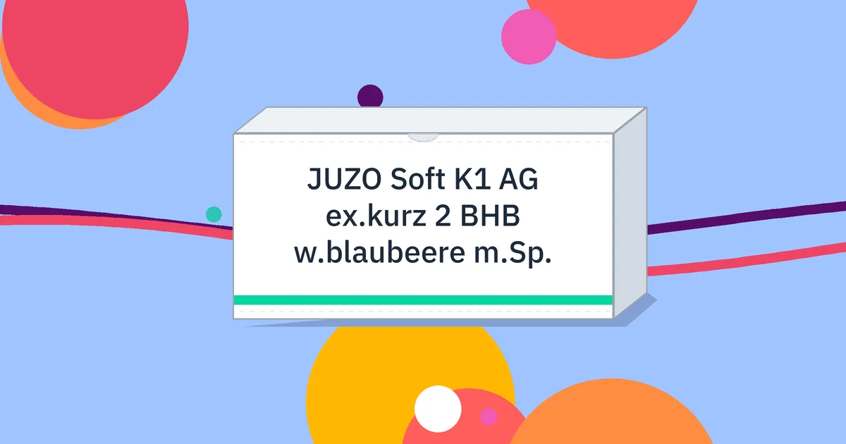 Symbolbild: Packung mit der Aufschrift JUZO Soft K1 AG ex.kurz 2 BHB w.blaubeere m.Sp. (PZN 14839522) – Verfügbarkeit und Bezug in Apotheken in Frankfurt am Main