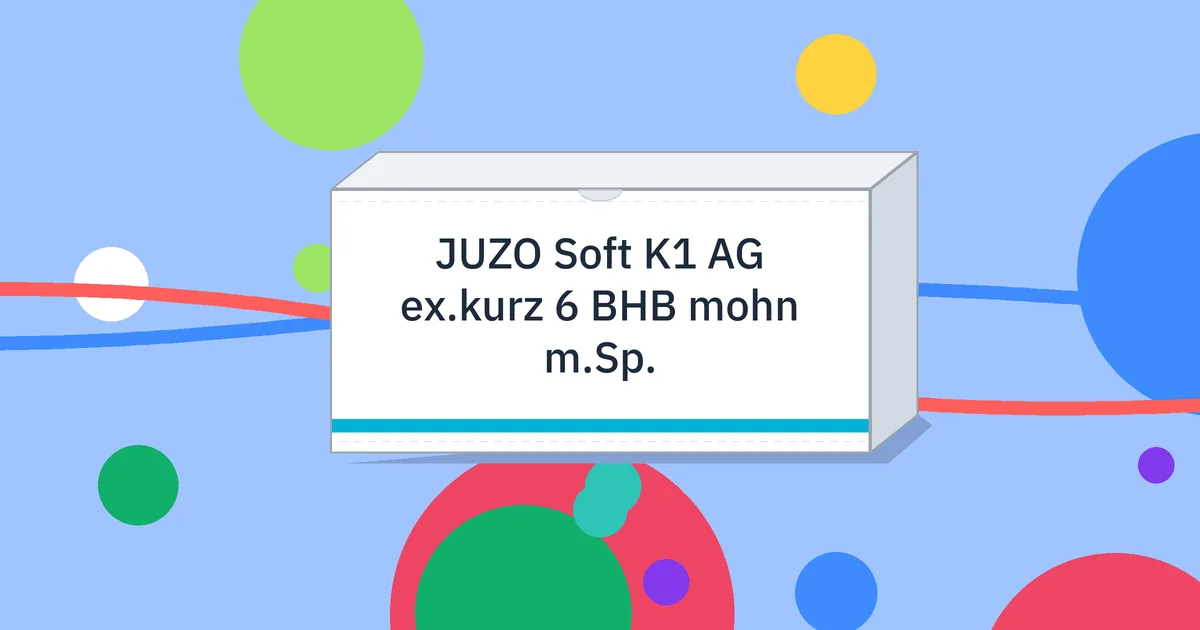 Symbolbild: Packung mit der Aufschrift JUZO Soft K1 AG ex.kurz 6 BHB mohn m.Sp. (PZN 14823797) – Verfügbarkeit und Bezug in Apotheken in Frankfurt am Main