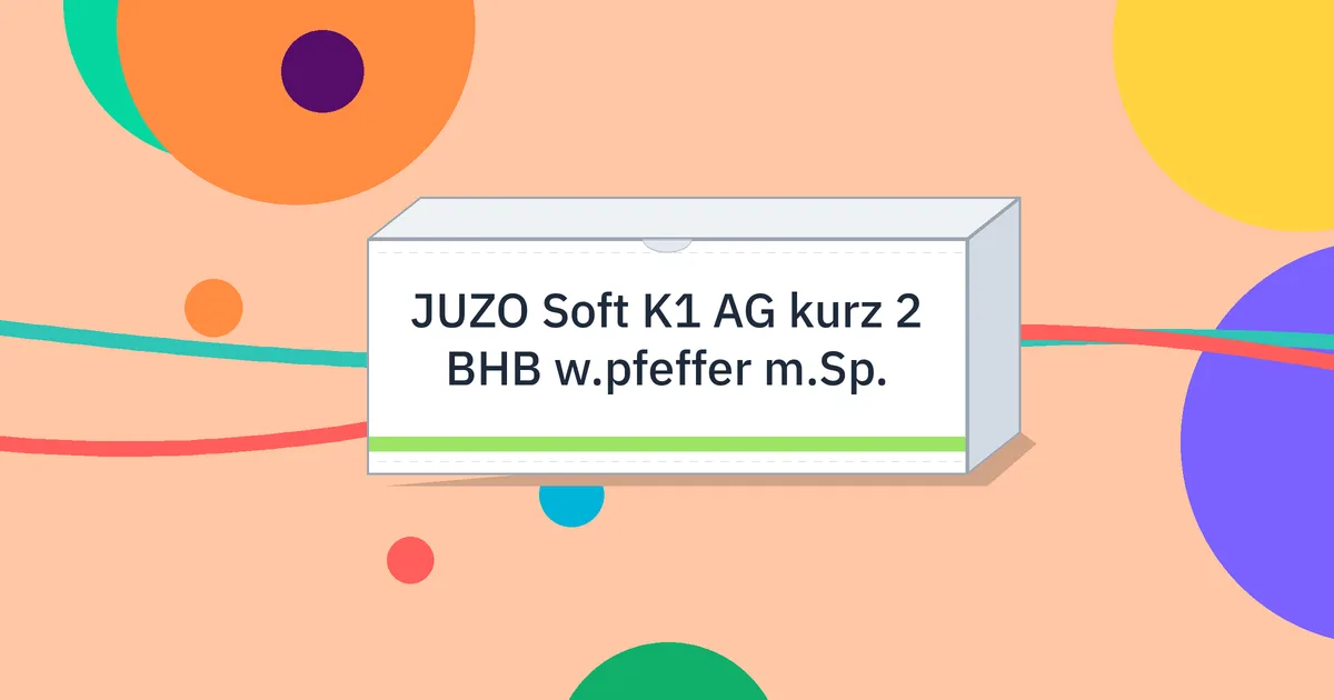 Symbolbild: Packung mit der Aufschrift JUZO Soft K1 AG kurz 2 BHB w.pfeffer m.Sp. (PZN 14837902) – Verfügbarkeit und Bezug in Apotheken in Frankfurt am Main