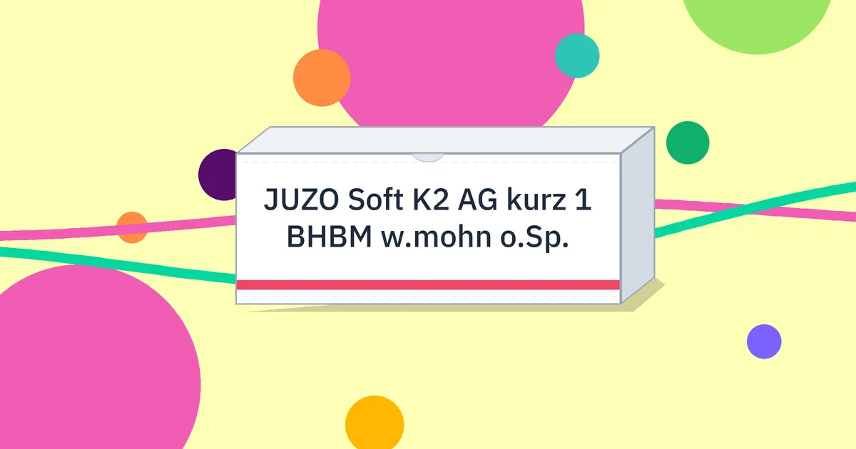 Symbolbild: Packung mit der Aufschrift JUZO Soft K2 AG kurz 1 BHBM w.mohn o.Sp. (PZN 14869687) – Verfügbarkeit und Bezug in Apotheken in Frankfurt am Main
