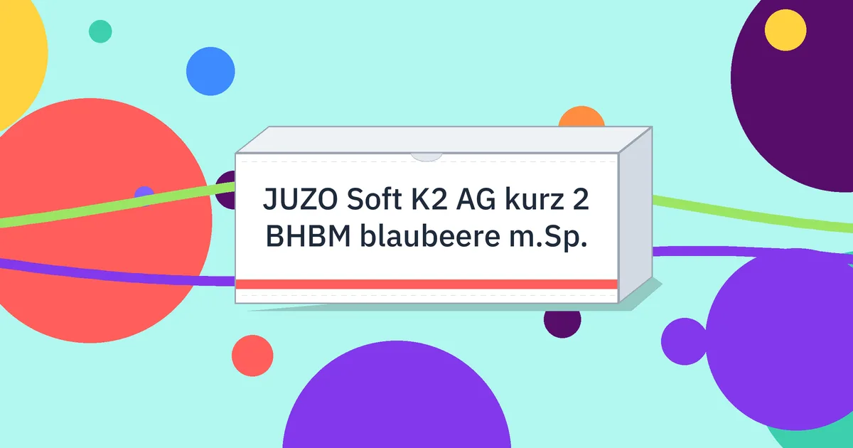 Symbolbild: Packung mit der Aufschrift JUZO Soft K2 AG kurz 2 BHBM blaubeere m.Sp. (PZN 14859683) – Verfügbarkeit und Bezug in Apotheken in Frankfurt am Main