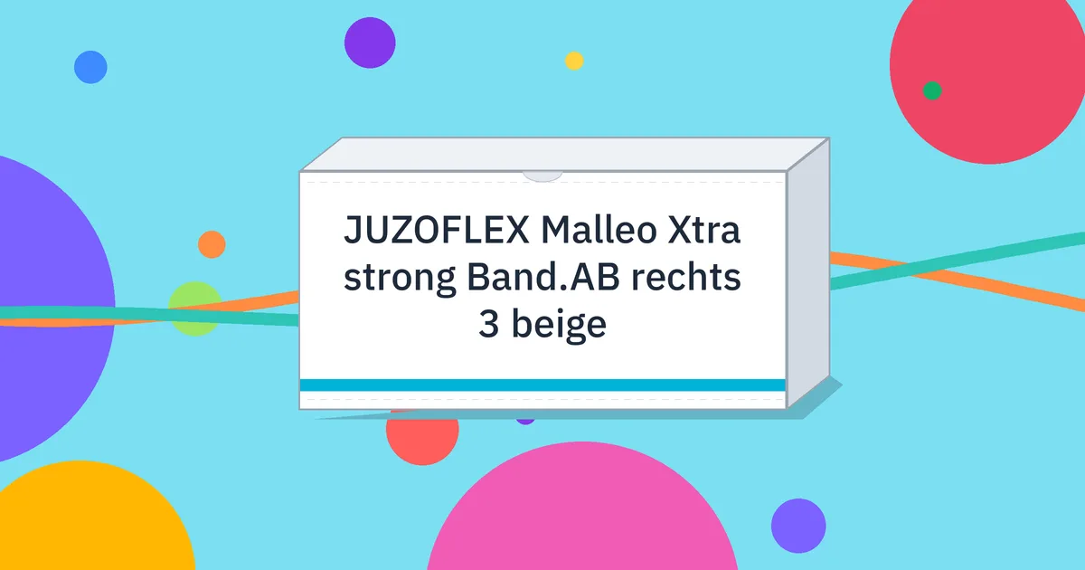 Symbolbild: Packung mit der Aufschrift JUZOFLEX Malleo Xtra strong Band.AB rechts 3 beige (PZN 16634936) – Verfügbarkeit und Bezug in Apotheken in Frankfurt am Main