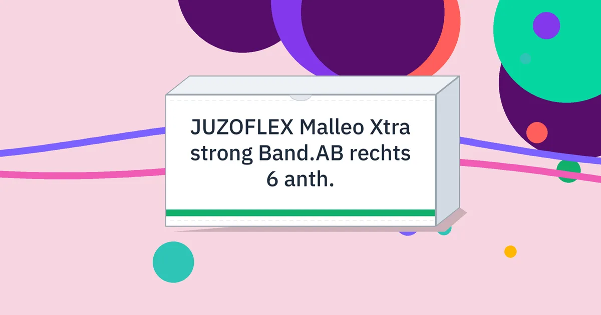 Symbolbild: Packung mit der Aufschrift JUZOFLEX Malleo Xtra strong Band.AB rechts 6 anth. (PZN 16635002) – Verfügbarkeit und Bezug in Apotheken in Frankfurt am Main