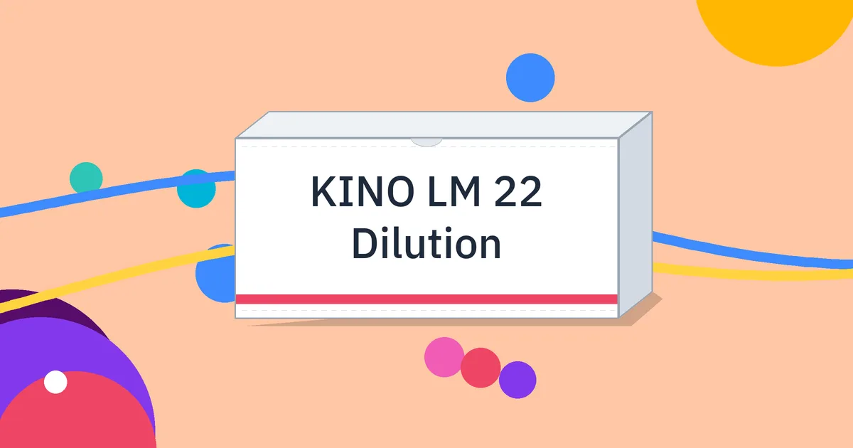 Symbolbild: Packung mit der Aufschrift KINO LM 22 Dilution (PZN 13518626) – Verfügbarkeit und Bezug in Apotheken in Frankfurt am Main