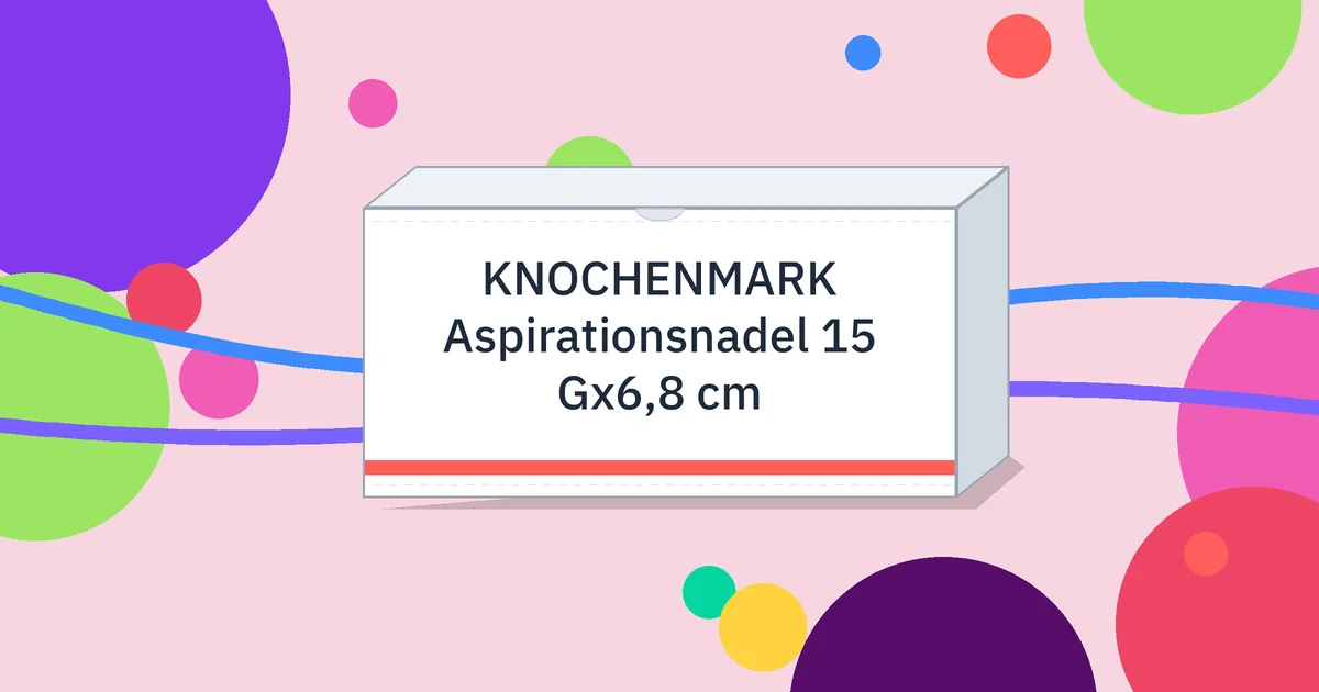 Symbolbild: Packung mit der Aufschrift KNOCHENMARK Aspirationsnadel 15 Gx6,8 cm (PZN 08783148) – Verfügbarkeit und Bezug in Apotheken in Frankfurt am Main