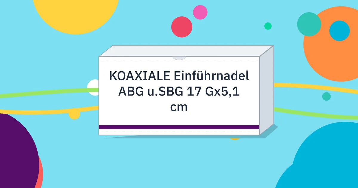 Symbolbild: Packung mit der Aufschrift KOAXIALE Einführnadel ABG u.SBG 17 Gx5,1 cm (PZN 11105481) – Verfügbarkeit und Bezug in Apotheken in Frankfurt am Main