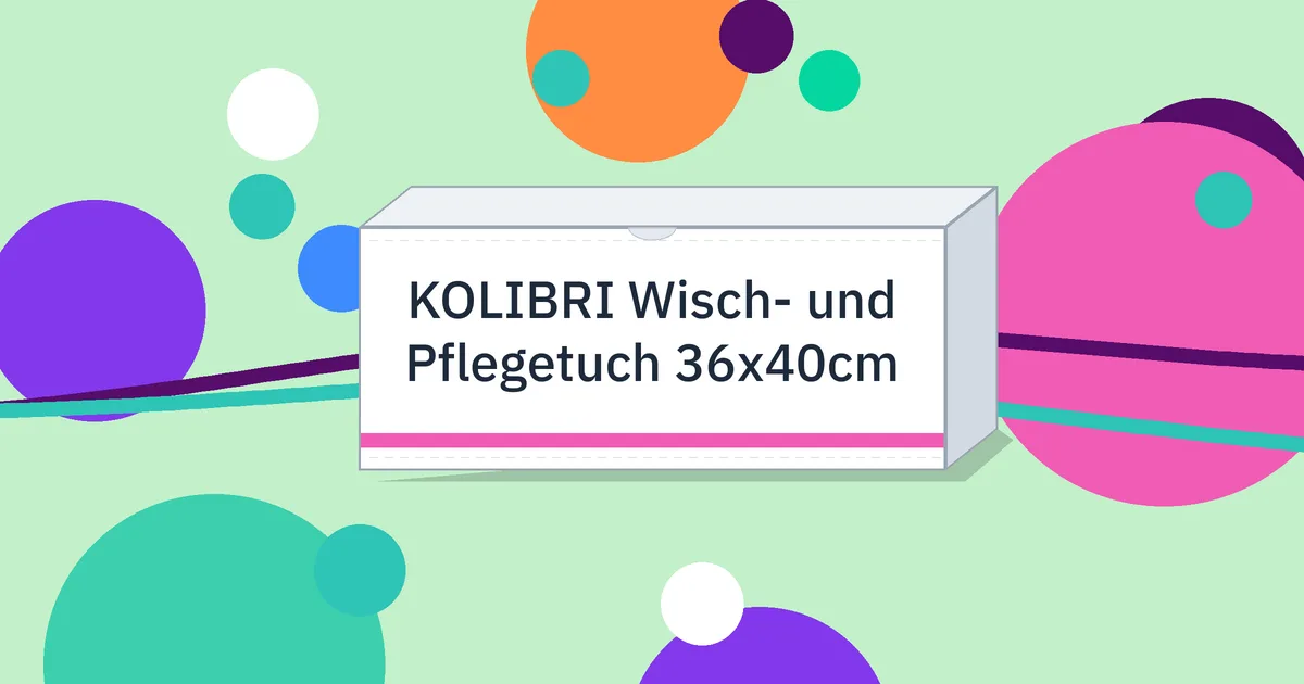 Symbolbild: Packung mit der Aufschrift KOLIBRI Wisch- und Pflegetuch 36x40cm (PZN 08718263) – Verfügbarkeit und Bezug in Apotheken in Frankfurt am Main