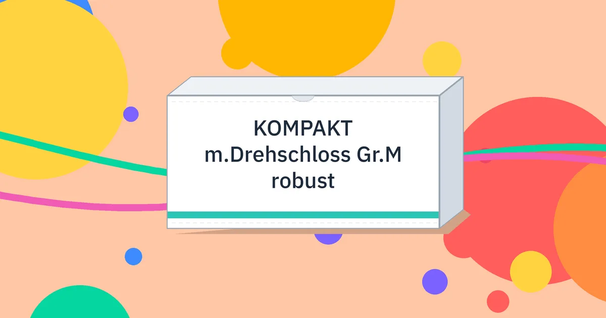 Symbolbild: Packung mit der Aufschrift KOMPAKT m.Drehschloss Gr.M robust (PZN 11568910) – Verfügbarkeit und Bezug in Apotheken in Frankfurt am Main