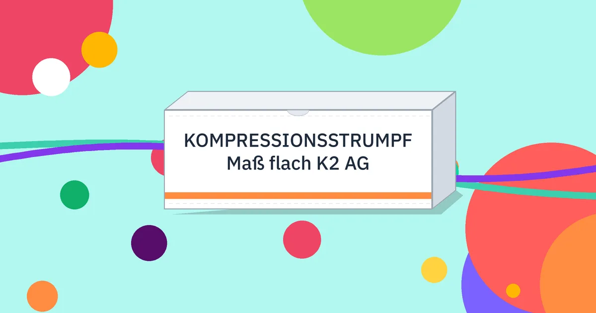 Symbolbild: Packung mit der Aufschrift KOMPRESSIONSSTRUMPF Maß flach K2 AG (PZN 16745481) – Verfügbarkeit und Bezug in Apotheken in Frankfurt am Main