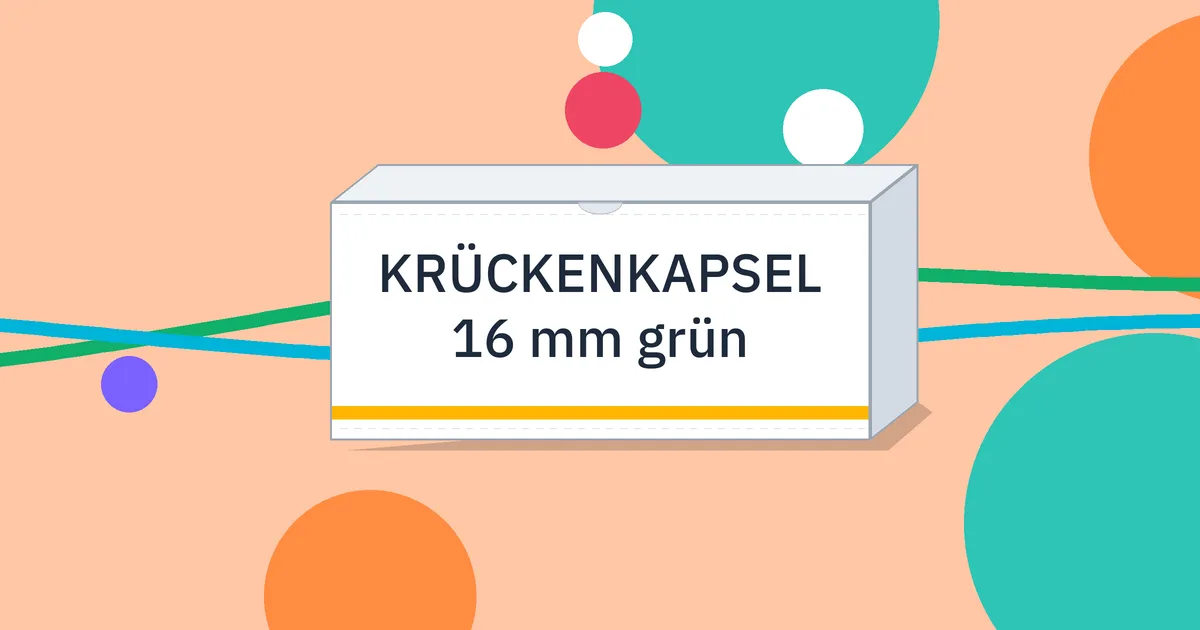 Symbolbild: Packung mit der Aufschrift KRÜCKENKAPSEL 16 mm grün (PZN 13978411) – Verfügbarkeit und Bezug in Apotheken in Frankfurt am Main
