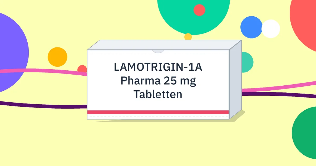 Symbolbild: Packung mit der Aufschrift LAMOTRIGIN-1A Pharma 25 mg Tabletten (PZN 01029678) – Verfügbarkeit und Bezug in Apotheken in Frankfurt am Main