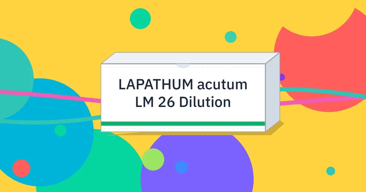 Symbolbild: Packung mit der Aufschrift LAPATHUM acutum LM 26 Dilution (PZN 13522869) – Verfügbarkeit und Bezug in Apotheken in Frankfurt am Main