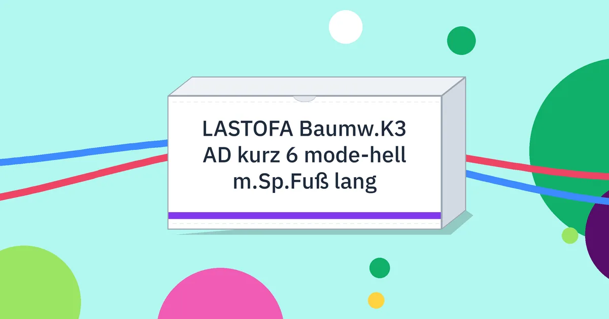 Symbolbild: Packung mit der Aufschrift LASTOFA Baumw.K3 AD kurz 6 mode-hell m.Sp.Fuß lang (PZN 01953446) – Verfügbarkeit und Bezug in Apotheken in Frankfurt am Main