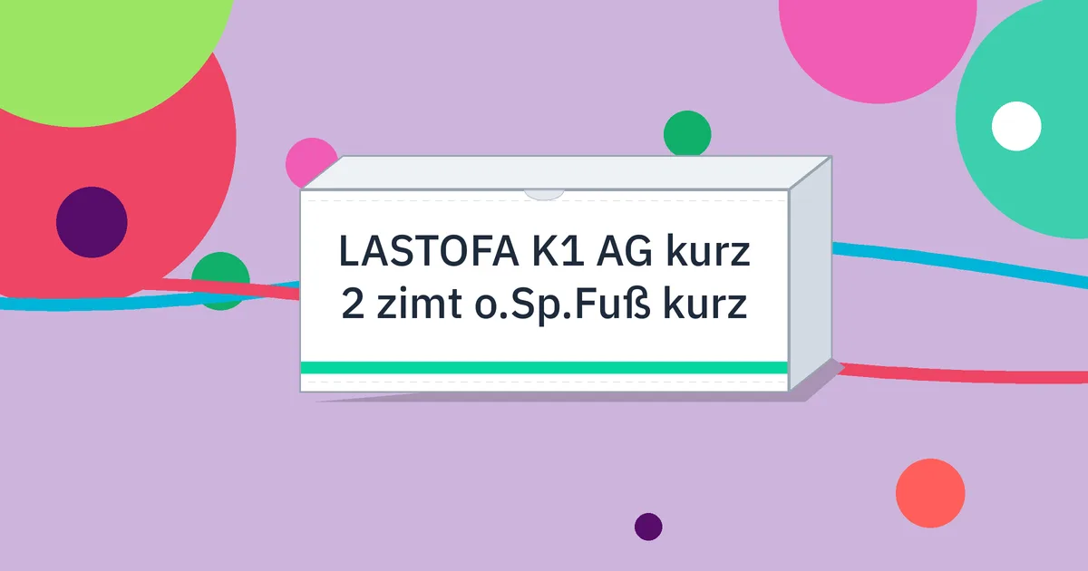 Symbolbild: Packung mit der Aufschrift LASTOFA K1 AG kurz 2 zimt o.Sp.Fuß kurz (PZN 13789851) – Verfügbarkeit und Bezug in Apotheken in Frankfurt am Main