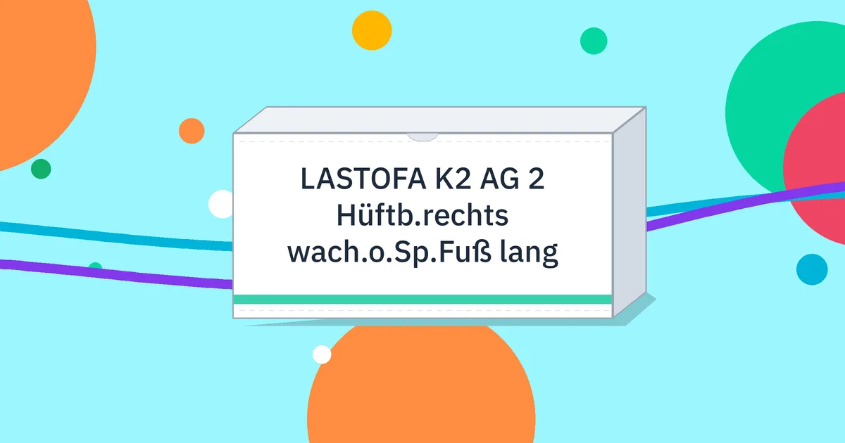 Symbolbild: Packung mit der Aufschrift LASTOFA K2 AG 2 Hüftb.rechts wach.o.Sp.Fuß lang (PZN 14152222) – Verfügbarkeit und Bezug in Apotheken in Frankfurt am Main