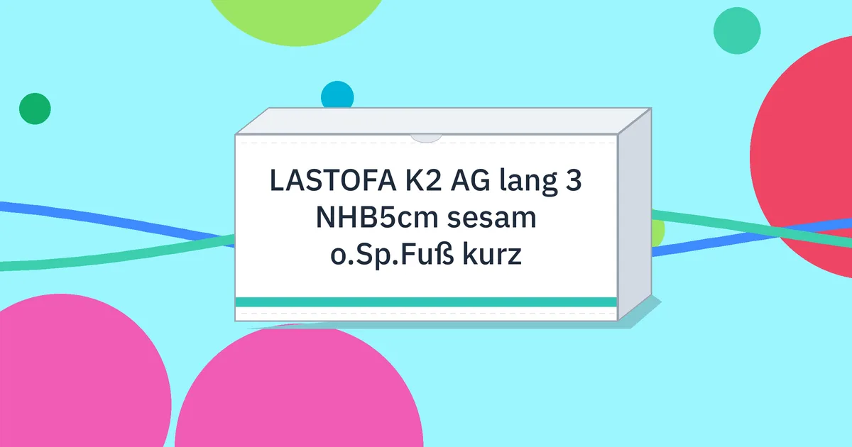 Symbolbild: Packung mit der Aufschrift LASTOFA K2 AG lang 3 NHB5cm sesam o.Sp.Fuß kurz (PZN 13804504) – Verfügbarkeit und Bezug in Apotheken in Frankfurt am Main