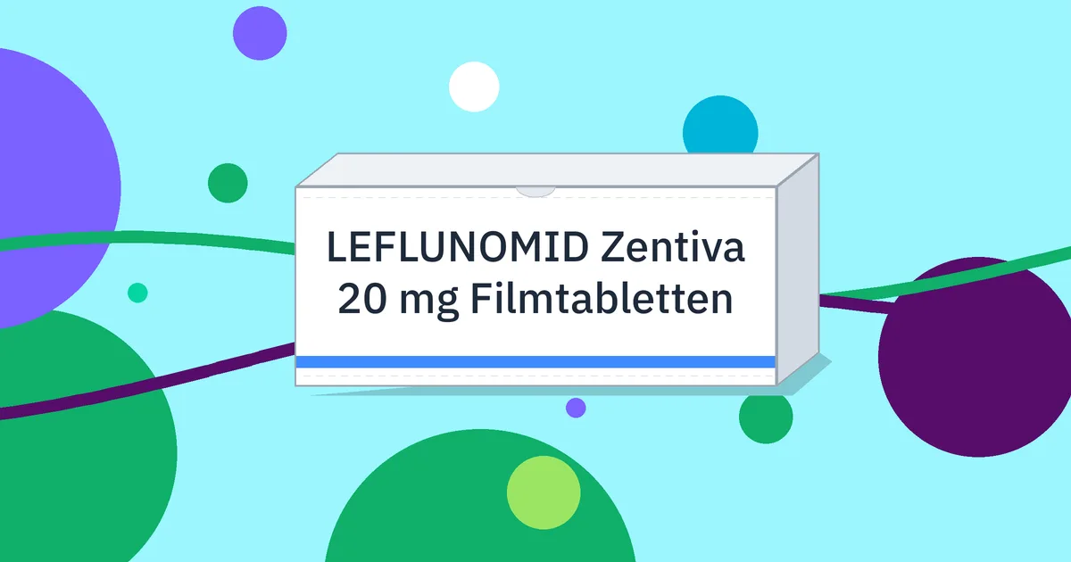 Symbolbild: Packung mit der Aufschrift LEFLUNOMID Zentiva 20 mg Filmtabletten (PZN 06913090) – Verfügbarkeit und Bezug in Apotheken in Frankfurt am Main