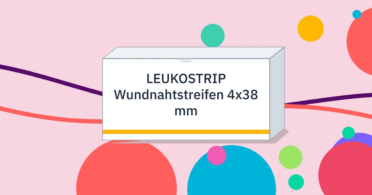 Symbolbild: Packung mit der Aufschrift LEUKOSTRIP Wundnahtstreifen 4x38 mm (PZN 19201385) – Verfügbarkeit und Bezug in Apotheken in Frankfurt am Main