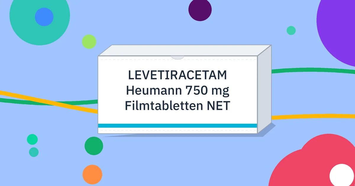 Symbolbild: Packung mit der Aufschrift LEVETIRACETAM Heumann 750 mg Filmtabletten NET (PZN 16139154) – Verfügbarkeit und Bezug in Apotheken in Frankfurt am Main
