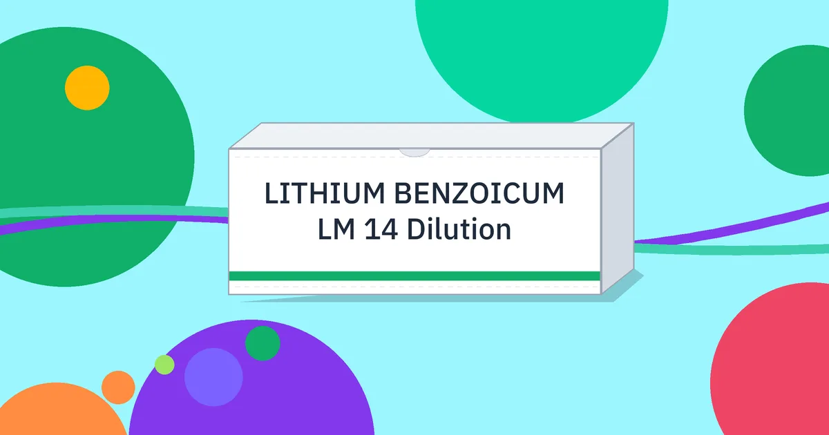 Symbolbild: Packung mit der Aufschrift LITHIUM BENZOICUM LM 14 Dilution (PZN 13531549) – Verfügbarkeit und Bezug in Apotheken in Frankfurt am Main