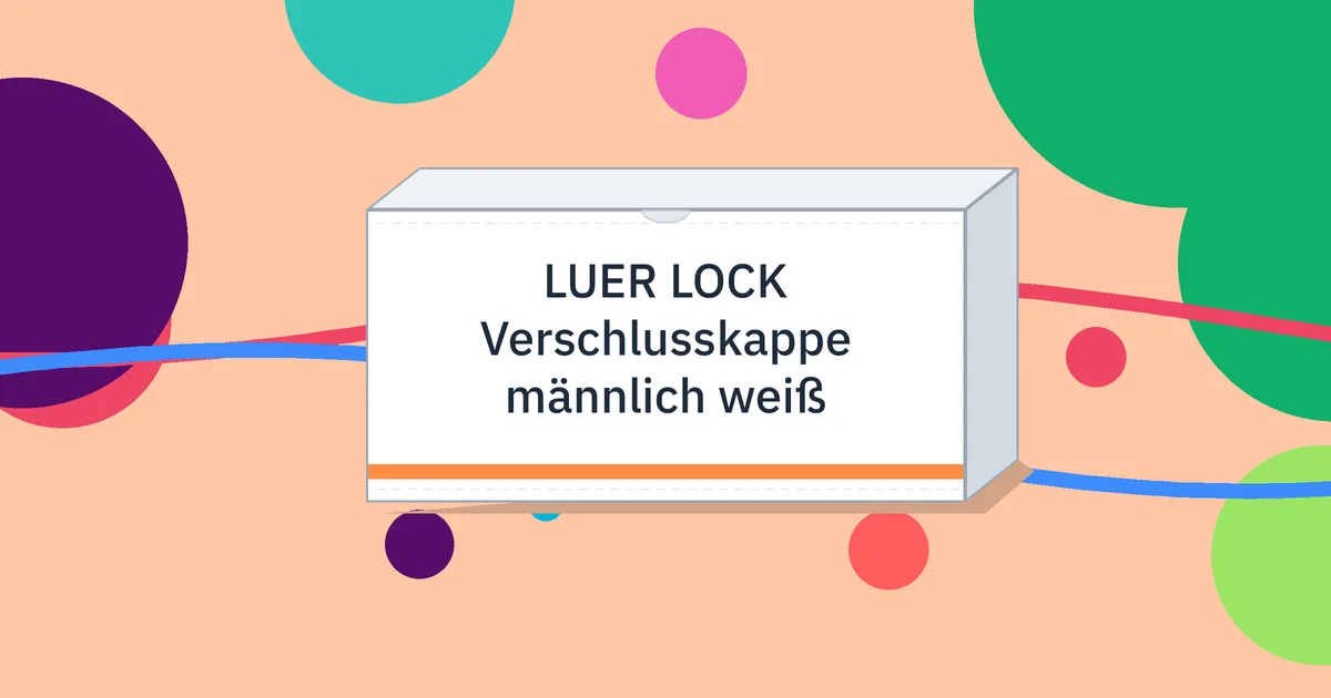 Symbolbild: Packung mit der Aufschrift LUER LOCK Verschlusskappe männlich weiß (PZN 18469163) – Verfügbarkeit und Bezug in Apotheken in Frankfurt am Main