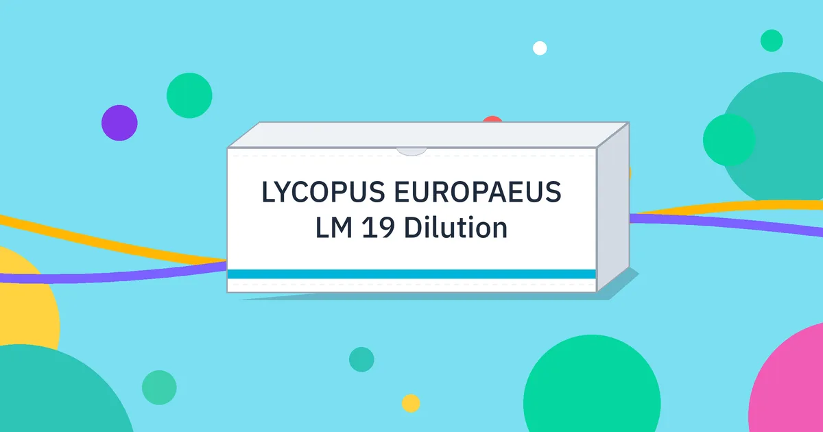 Symbolbild: Packung mit der Aufschrift LYCOPUS EUROPAEUS LM 19 Dilution (PZN 13538103) – Verfügbarkeit und Bezug in Apotheken in Frankfurt am Main