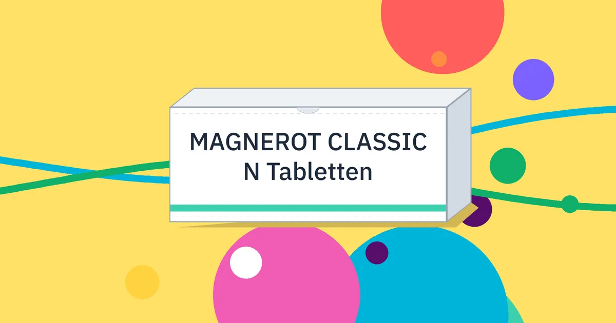 Symbolbild: Packung mit der Aufschrift MAGNEROT CLASSIC N Tabletten (PZN 00150780) – Verfügbarkeit und Bezug in Apotheken in Frankfurt am Main