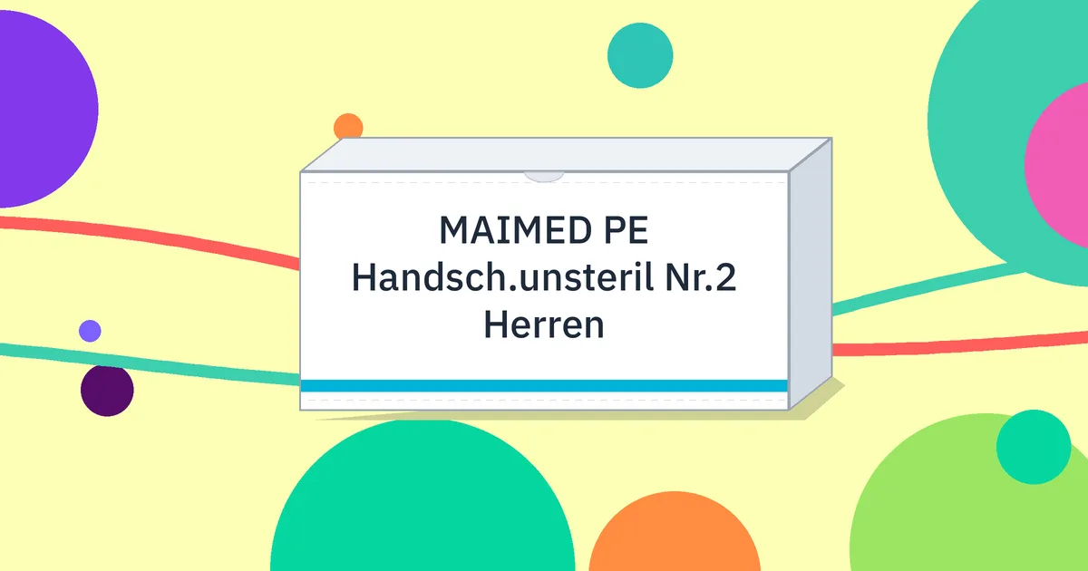 Symbolbild: Packung mit der Aufschrift MAIMED PE Handsch.unsteril Nr.2 Herren (PZN 00350958) – Verfügbarkeit und Bezug in Apotheken in Frankfurt am Main
