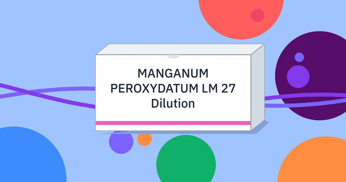 Symbolbild: Packung mit der Aufschrift MANGANUM PEROXYDATUM LM 27 Dilution (PZN 12945272) – Verfügbarkeit und Bezug in Apotheken in Frankfurt am Main