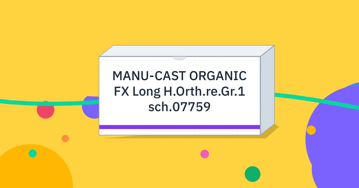Symbolbild: Packung mit der Aufschrift MANU-CAST ORGANIC FX Long H.Orth.re.Gr.1 sch.07759 (PZN 20308881) – Verfügbarkeit und Bezug in Apotheken in Frankfurt am Main