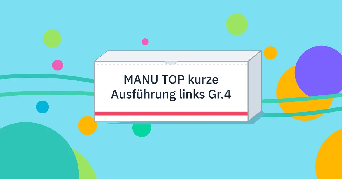 Symbolbild: Packung mit der Aufschrift MANU TOP kurze Ausführung links Gr.4 (PZN 02885451) – Verfügbarkeit und Bezug in Apotheken in Frankfurt am Main