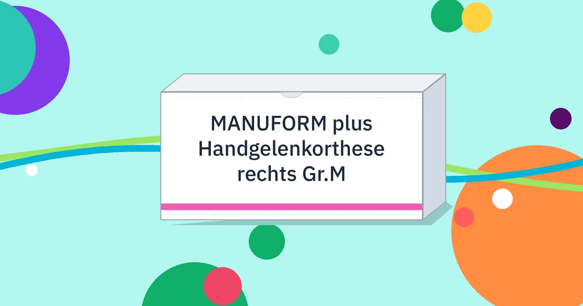 Symbolbild: Packung mit der Aufschrift MANUFORM plus Handgelenkorthese rechts Gr.M (PZN 15608658) – Verfügbarkeit und Bezug in Apotheken in Frankfurt am Main