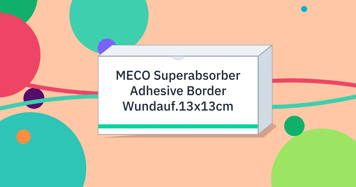 Symbolbild: Packung mit der Aufschrift MECO Superabsorber Adhesive Border Wundauf.13x13cm (PZN 19264575) – Verfügbarkeit und Bezug in Apotheken in Frankfurt am Main